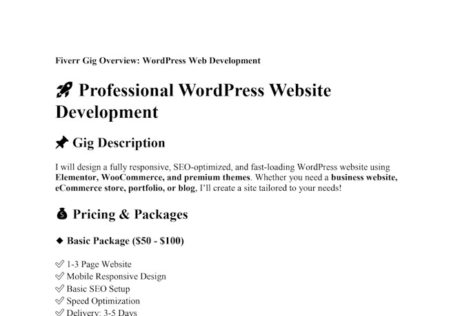 Build a responsive fast wordpress website with elementor seo optimization by Naeemhassan12 | Fiverr